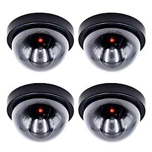 EXCERCUS Fake Security Camera,Simulation Dummy Hemisphere Dome Camera,Wireless Surveillance System Realistic Look Indoor Waterproof with Flashing Red LED Light for Home Business Parking lot,4 Pack