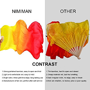 Nimiman Women 1 Pair (Left+Right) Silk Belly Dance Fan Veil Belly Dancing Long Hand Fan Length 150 cm Width 90 cm (Rainbow)