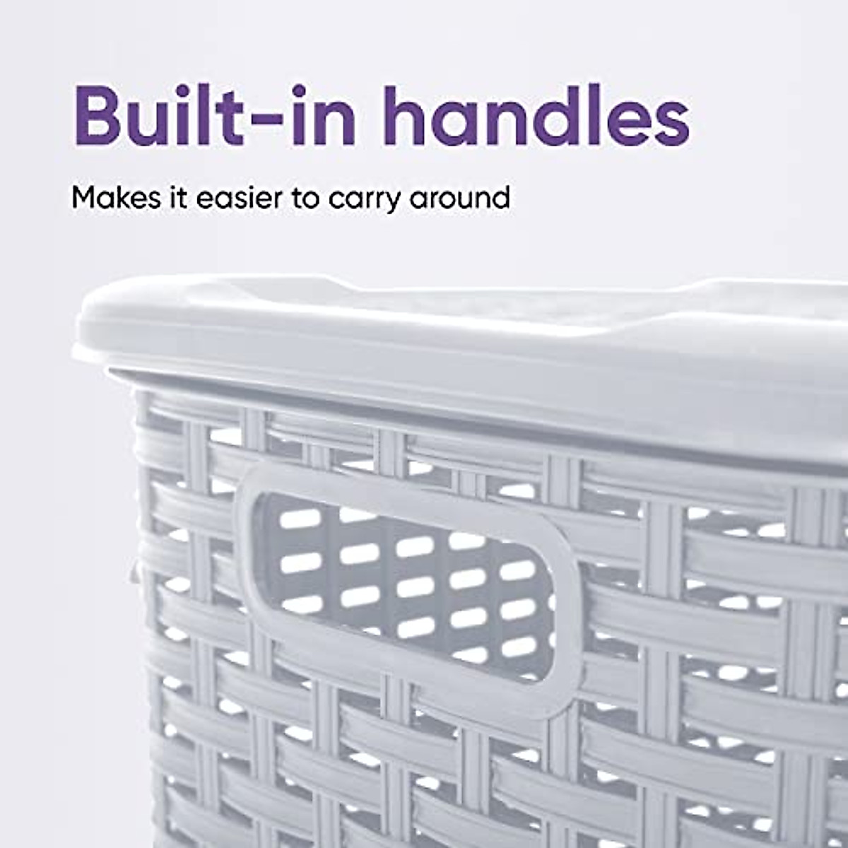 Superio Laundry Hamper with Lid 60 Liter Ivory (2 Pack) Plastic Wicker Large Hampers Basket with Cutout Handles, Deluxe Bin to Storage Dirty Cloths in Washroom Bathroom