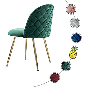 ZHENGHAO Modern Velvet Dining Chairs Set of 8, Tufted Accent Upholstered Chairs Wingback Armless Side Chair with Gold Legs for Living Room Bedroom Kitchen Vanity (Emerald Green)