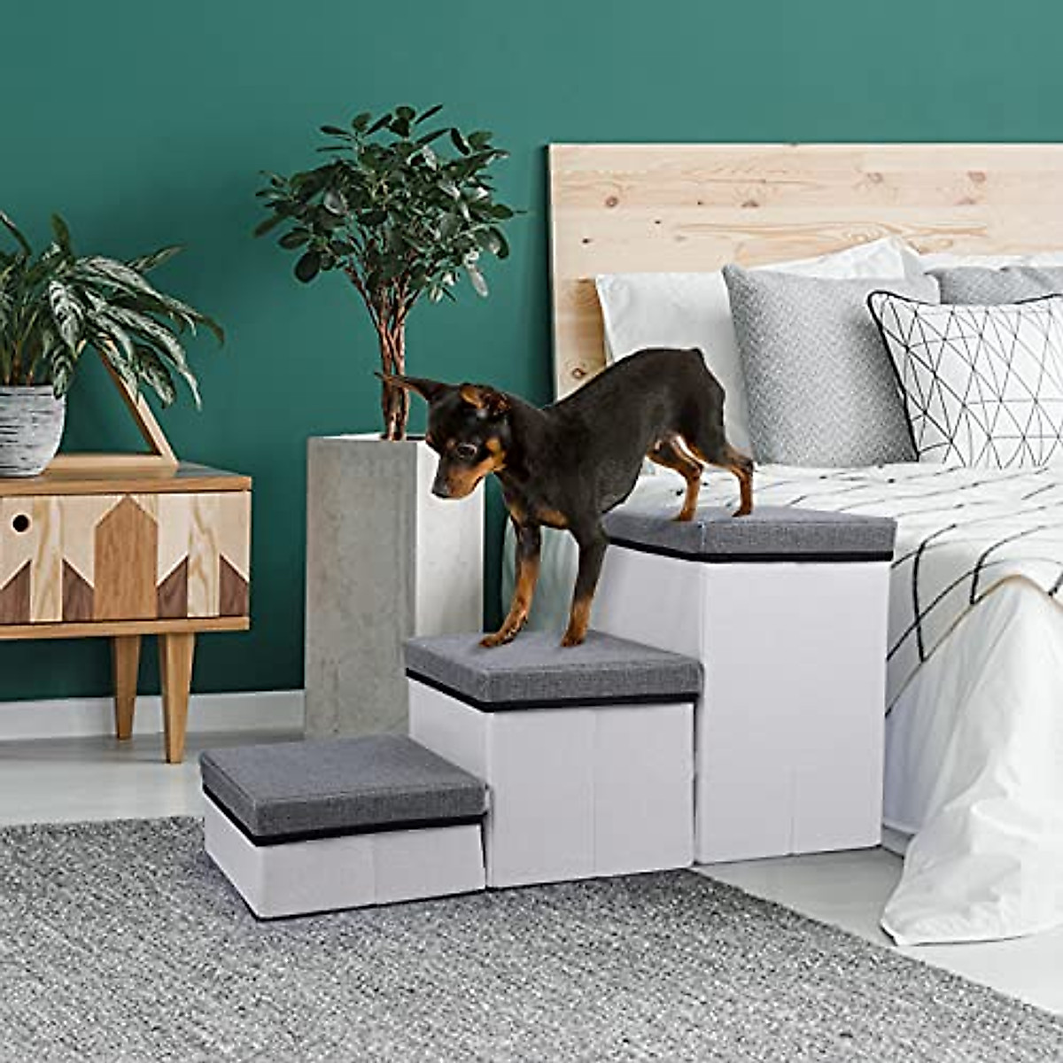 TNELTUEB Folding Pet Stairs,3 Steps Foldable Dogs Stair for Small to Medium Dog and Pet, Pet Storage Stepper for High beds Sofa, Holding up to 50 lbs Pet Dog Cat(Grey)