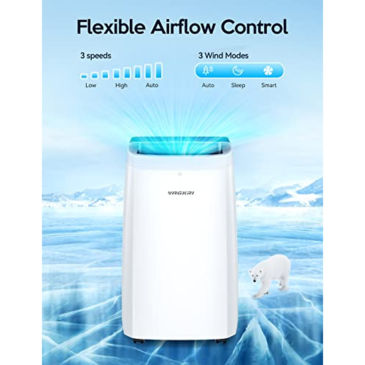 VAGKRI Portable Air Conditioners 14000 BTU ASHRAE (10200 BTU DOE/SACC), 3-in-1 AC Unit with Fan & Dehumidifier Cools up to 700 sq. ft, Smart/Sleep Mode 3 Fan Speeds Auto Swing 24H Timer Remote Control