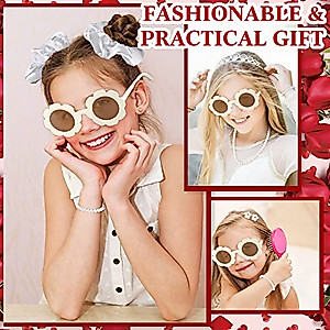 16 Pcs Flower Girl Proposal Box Kit Flower Girl Gifts Flower Girl Box Round Glasses Necklace Pearl Bracelet Diamond Pen Hair Scrunchies Rose Will You Be My Flower Girl for Wedding (Classic Color)