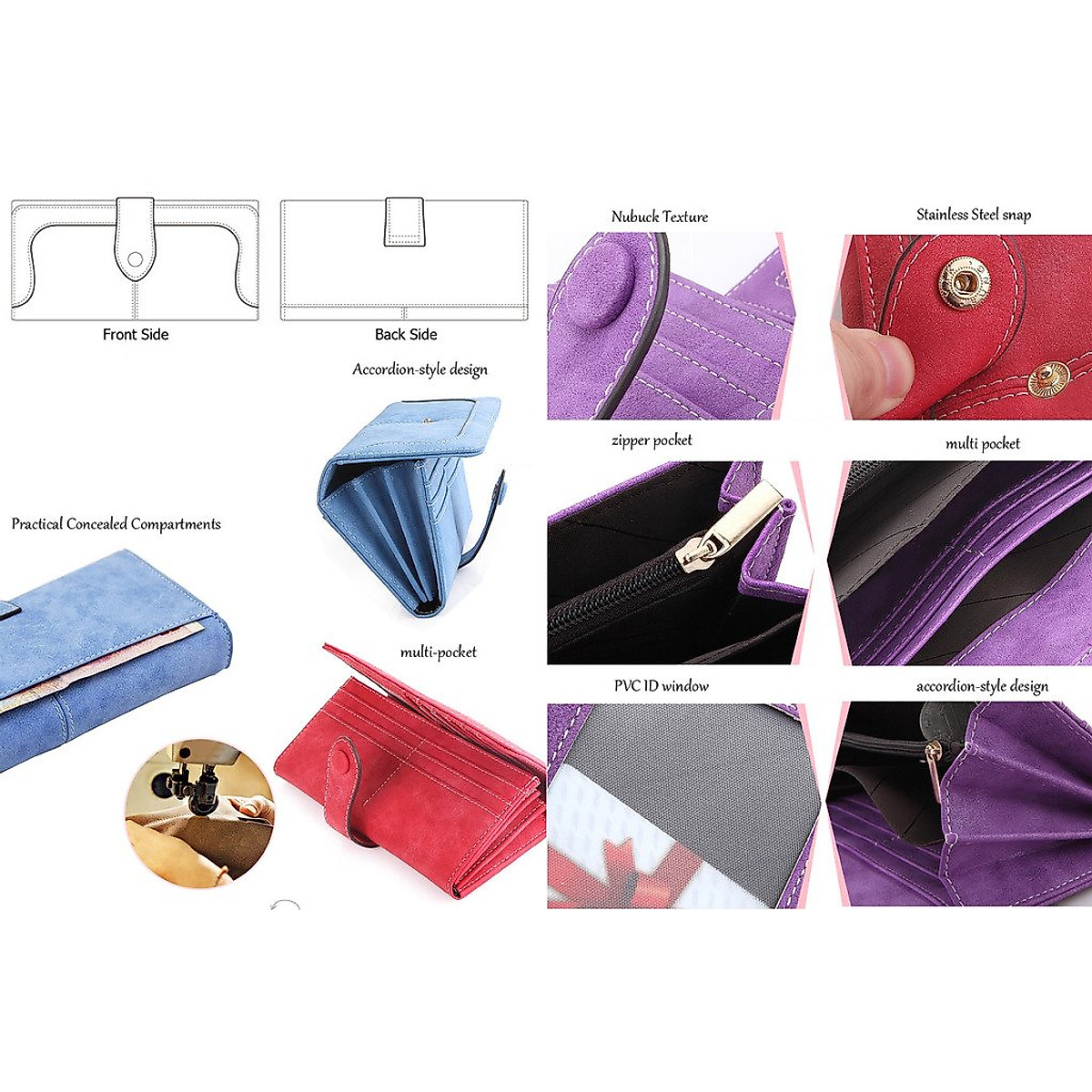 Cynure Women's Vegan Leather 17 Card Slots Card Holder Long Big Bifold Wallet,Navy