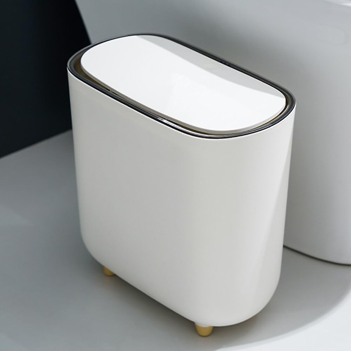 Zcargel Home Essential 13L Trash Can with Lid, Narrow Body Waste Basket, Press Open for Bathroom and Kitchen