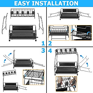 2 in 1 Kitchen Dish Drying Rack, 2-Tier Dish Rack for Kitchen Counter with Drainboard, Stainless Steel Large Capacity Dishrack, Multifunctional Rustproof Dish Drainer, Black