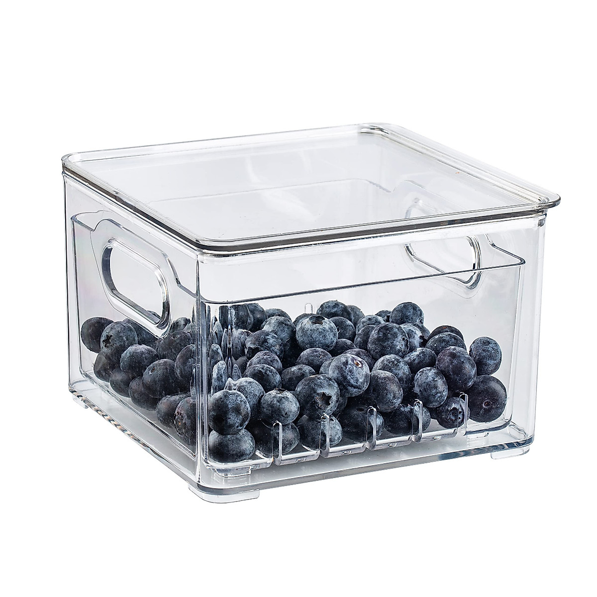 SIMPLEMADE Clear Berry Bins - Berry Keeper Container, Fruit Produce Saver Food Storage Containers with Removable Drain Colanders, Vegetable Fresh Keeper Set - Refrigerator Organizer (Square)