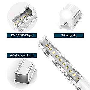 Led Shop Light 4ft 6500k 2640lm 24w, Bright White, Pack of 6, Linkable Led Shop Lights for Garage, Easy Led T5 Shop Lights for Workshop, Mounted Up-to Ceiling or Under Cabinet, Built-in On/Off Switch