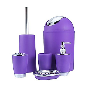 Zerone Bathroom Accessories Sets,6 Piece Bath Toilet Brush Accessories Set Luxury Bath Accessory Gift, Soap Bar Holder,Trash Can,Toilet Brush Set (Purple 6)