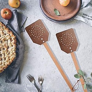 YoungJoy Leather Heavy Duty 19 Inch Rustic Manual Swat with Wooden Long Handle(1 Pack, Chocolate)