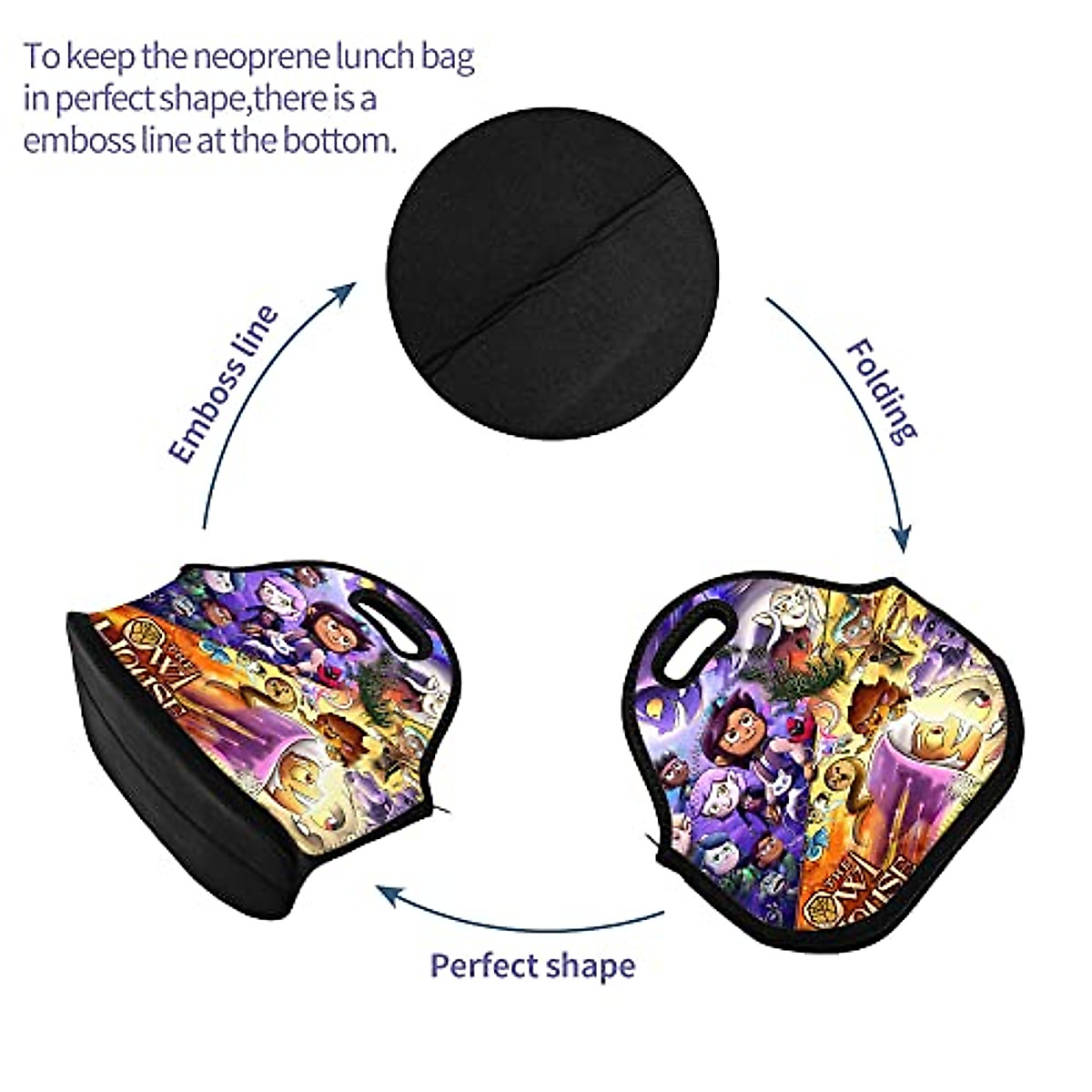 atgzfdr The Owl Anime House Lunch Bag Neoprene Zipper Lunch Box Insulated Picnic Bag Lightweight Tote Bags 11.4x11x5.5 Inches