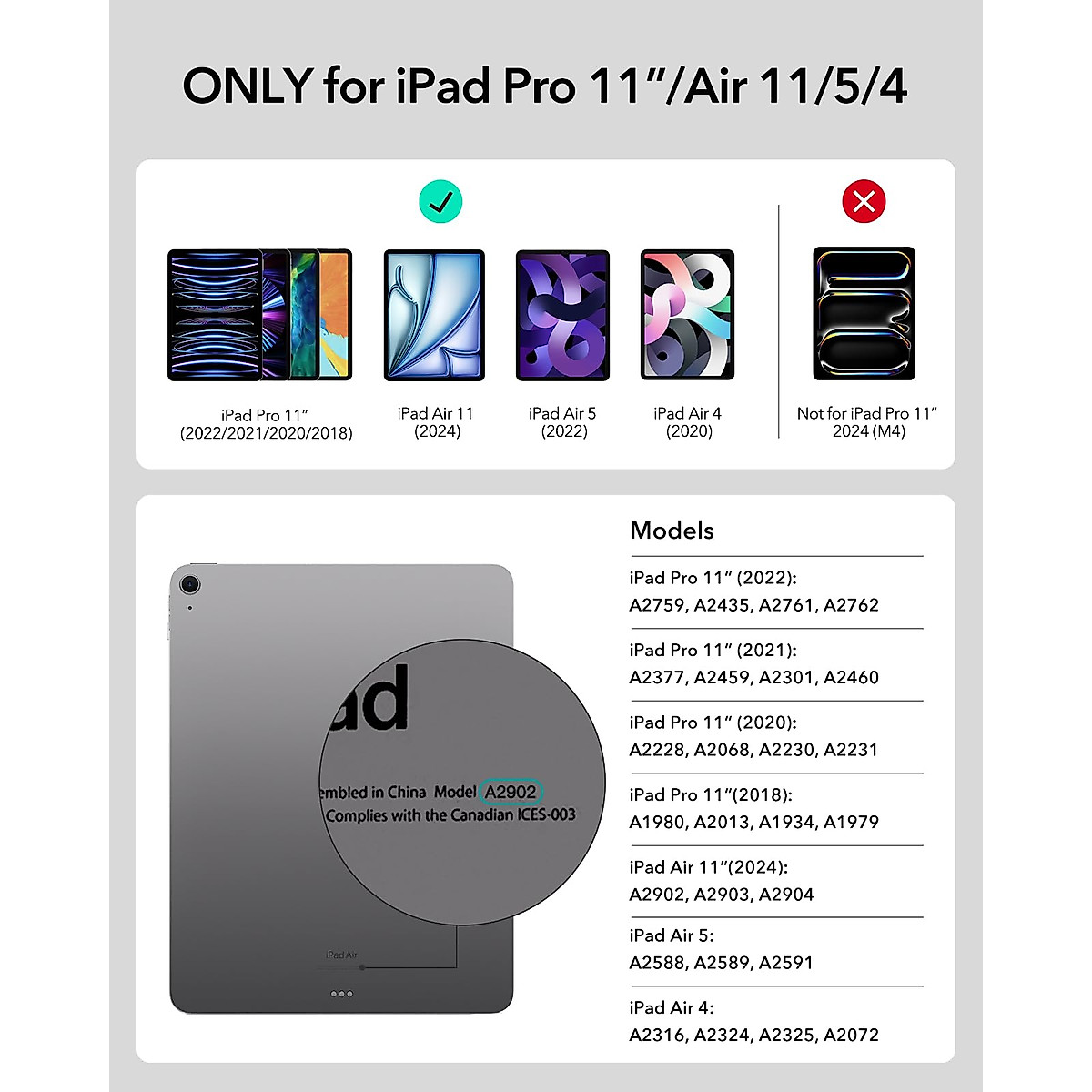 ESR iPad Air 11 inch Case with Keyboard(2024 M2), iPad Pro 11 (4th/3rd/2nd/1st Gen) & iPad Air 5th/4th Rebound Case Keyboard, Easy-Set Floating Cantilever Stand, Precision Multi-Touch Trackpad, Black