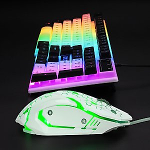 CHONCHOW Gaming Keyboard Mouse Combo Rainbow LED Backlit Ambient Light Illuminated Character Wired USB Keyboard Mice Compatible with Windows XP/7/10 iMac MacBook PS4 PS5 Xbox one(White and Black)