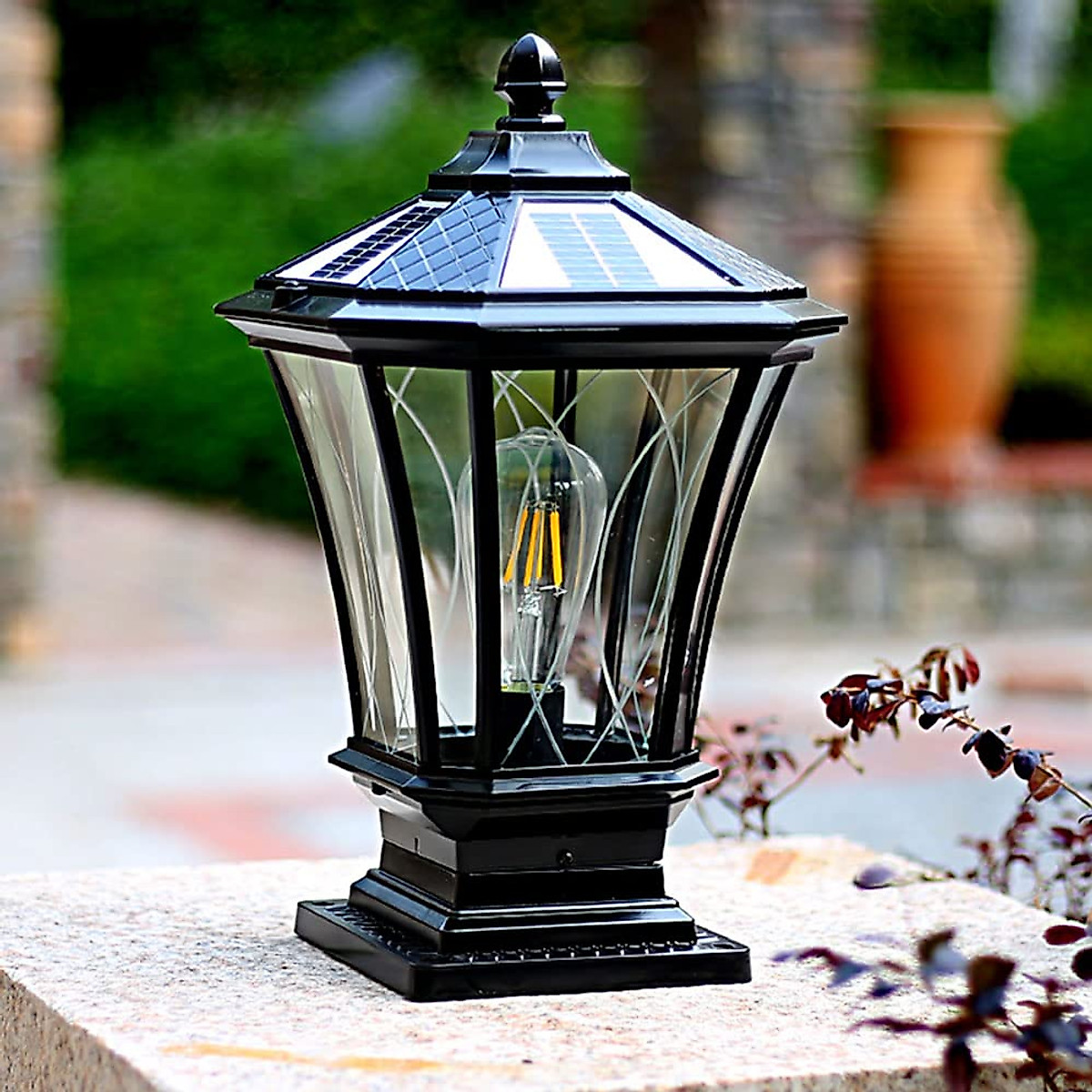 SHUANGZ Solar Post Lights Waterproof and Rust-Proof Aluminum Villa Solar Light Outdoor Fence Pier Mount Vintage Post Lamp for Garden Deck Lighting Home Gate Pillar Lights