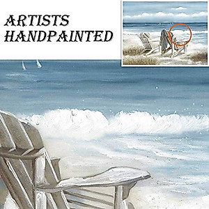 TAR TAR STUDIO Abstract Seascape Canvas Wall Art: Beach Chair on Sand Painting Print for Bedroom (24" W x 18" H, Multiple Sizes/Material)