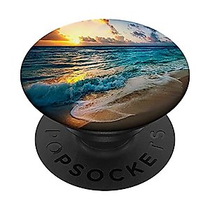 Beach Ocean Waves A Sunset And Palm Trees Beach Scene PopSockets Standard PopGrip
