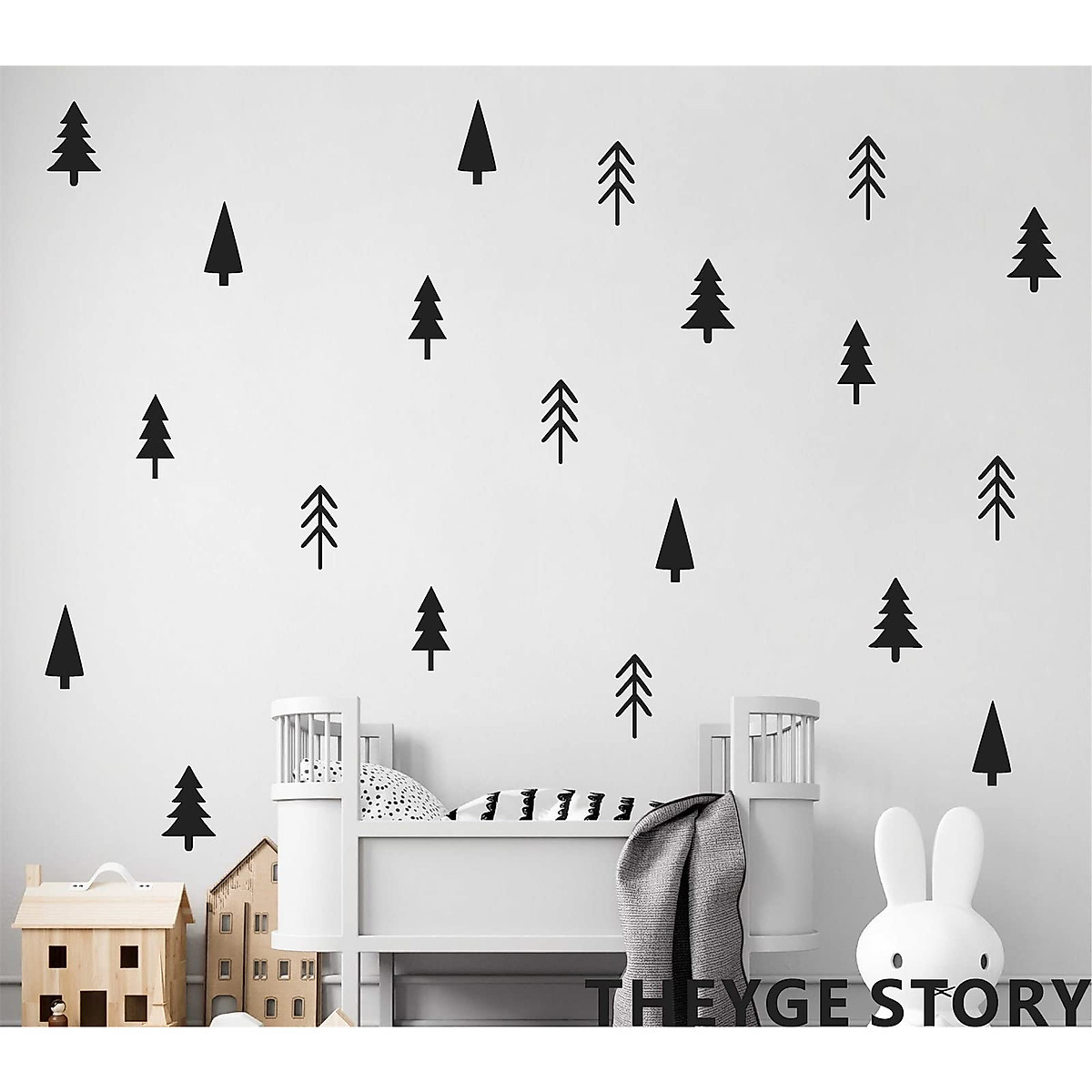 IKEYU Small Pine Tree Wall Sticker Vinyl Black Tree Wall Decal Forest Tree Wall Stickers Pine Tree Wall Decals for Kids Room Bedroom Nursery Decor, Black Trees