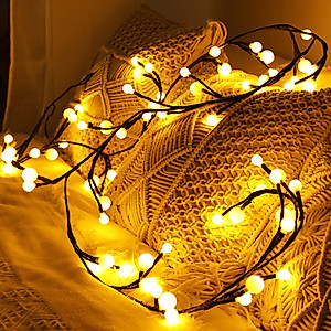 Curtain Lights Indoor Outdoor, 8.3ft 8 Modes 72 Led Globe String Lights Plug in, Window Lights for Patio Garden Wedding Party Bookshelf, Christmas Decorations, Warm White