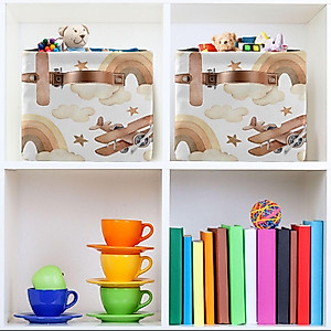 susiyo Large Foldable Storage Bin Airplane Rainbow Fabric Storage Baskets Collapsible Decorative Baskets Organizing Basket Bin with PU Handles for Shelves Home Closet Bedroom Living Room-2Pack