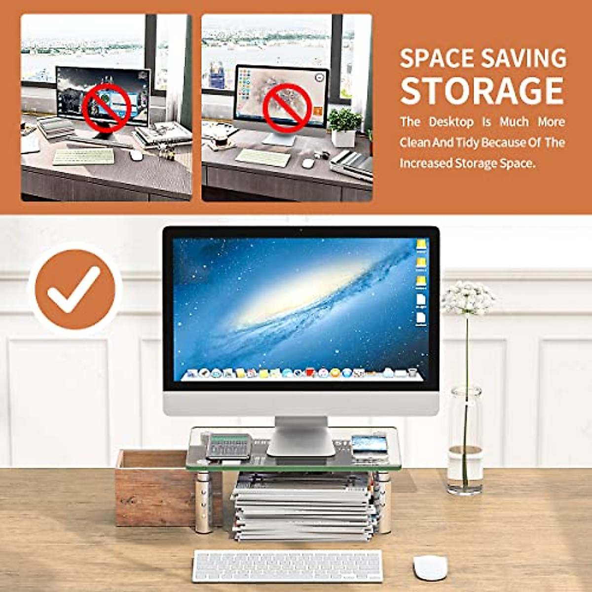 Hemudu Monitor Stand Riser, 3 Height Adjustable Laptop Stand Riser, Monitor Stand Riser 11.8"x 8.1" Stand for PC, Computer, Laptop Clear HD06T-001