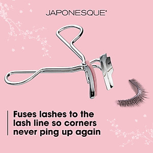 JAPONESQUE False Lash Fuser and Curler - Fuse Natural Lashes to False Eyelashes - No More Flyaway Corners! Great Tool for Short Natural Lashes
