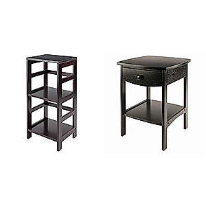 Winsome Leo Model Name Shelving, Tall, Espresso & Wood Claire Accent Table, Black