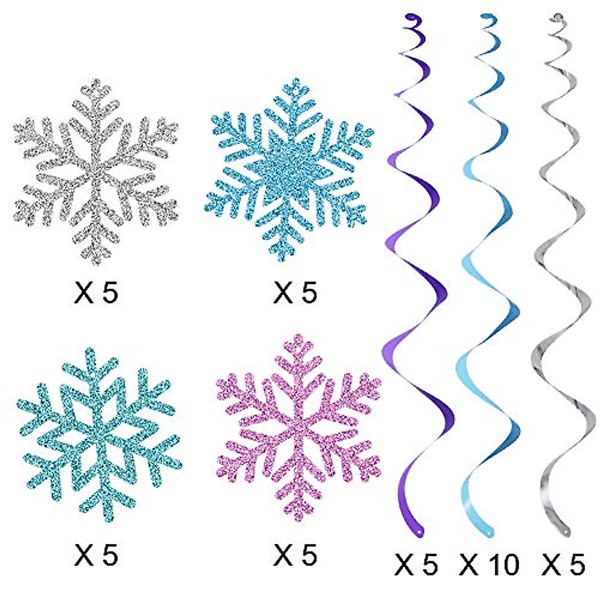 20Pcs Winter Snowflake Hanging Swirls Decorations, Winter Hanging Ceiling Streamers Purple Blue White Snowflakes Garland for Winter Wonderland New Year Baby Shower Winter Birthday Party Decorations