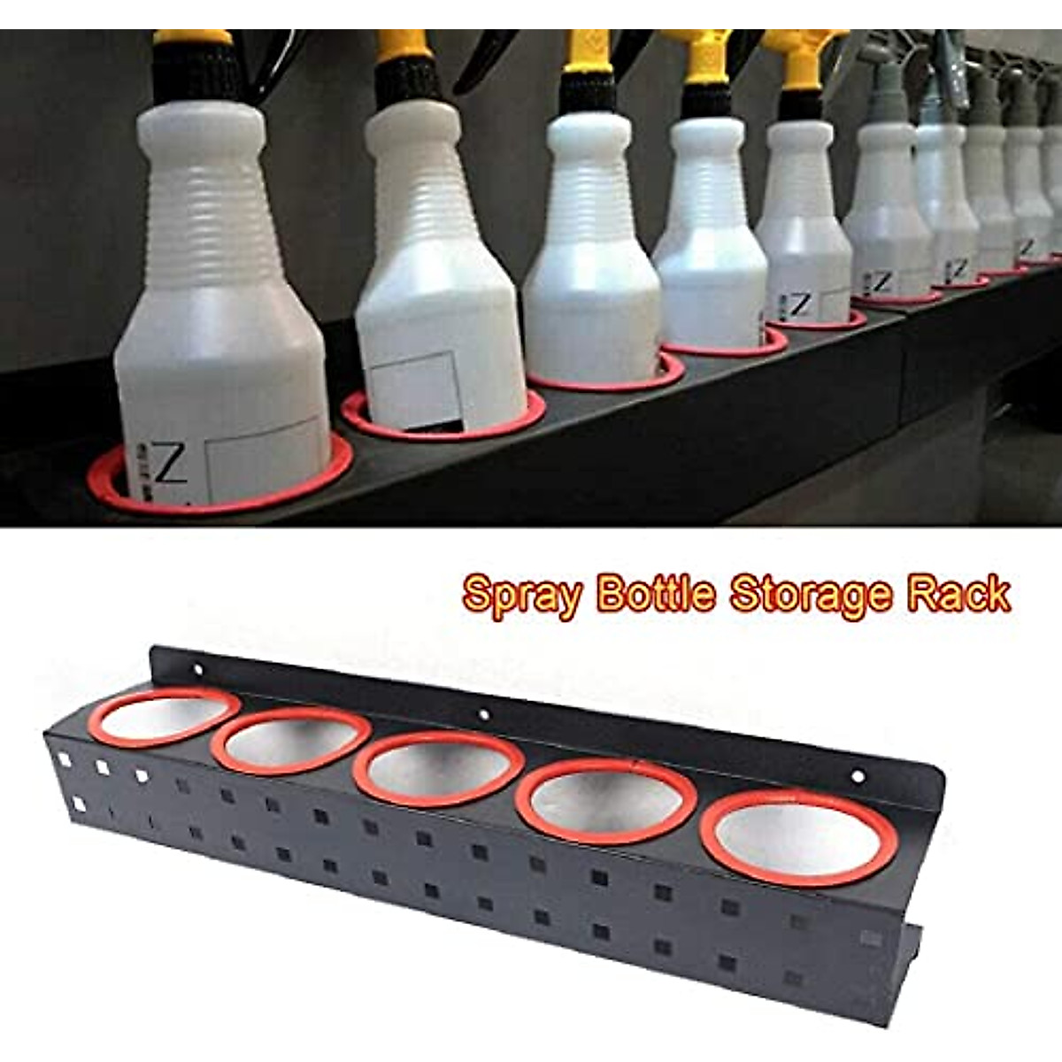 Ggeresulie Spray Bottle Storage Rack Abrasive Wall-Mounted Rail shelf Car Beauty Shop Accessory Display Auto Cleaning Detailing Tools Organizer For Wall Mounted, blackï¼Œred, ‎22 x 4.7 x 5 inches