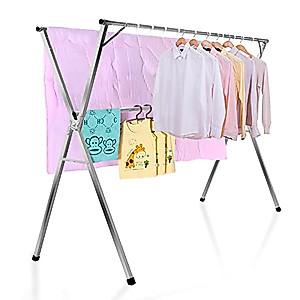 TORIBIO Clothes Drying Rack, 59 Inch Retractable Laundry Drying Rack Folding Indoor Outdoor, Length Adjustable Saves Space Heavy Duty Stainless Steel Clothing Drying Rack with Windproof Hooks
