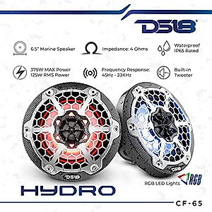 DS18 Hydro CF-65M - High End Carbon Fibre Coaxial Speaker Pair - 2-Way Marine Speaker w/Integrated RGB Lights - 375 Watt - 100% UV Stable - Water Resistant Speakers - 6.5 Inches