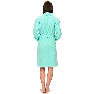 TowelSelections Women’s Robe, 100% Cotton Short Terry Shawl Bathrobe Medium Beach Green