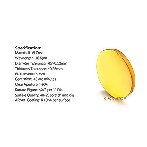 CNCOLETECH CO2 Laser Lens Dia:20mm FL:2.5" or 63.5mm Laser Mirror CVD ZnSe Focus Focal Lens for CO2 Laser Engraving Cutting Engraver/Cutter 40W-200W