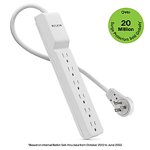 Belkin Power Strip Surge Protector - 6 AC Multiple Outlets - Flat Rotating Plug, 8 ft Long Heavy Duty Extension Cord for Home, Office, Travel, Computer Desktop & Charging Brick - White (720 Joules)