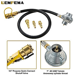 Low Pressure 1LB Propane Tank Gas Regulator Valve with 1/4" Quick Connect Shut Off Valve Including 3/8" Male Flare, 1/4" NPT, 3/8" Female Flare Fitting for Camper, Grill, Heater, Fireplace, Fire Pit