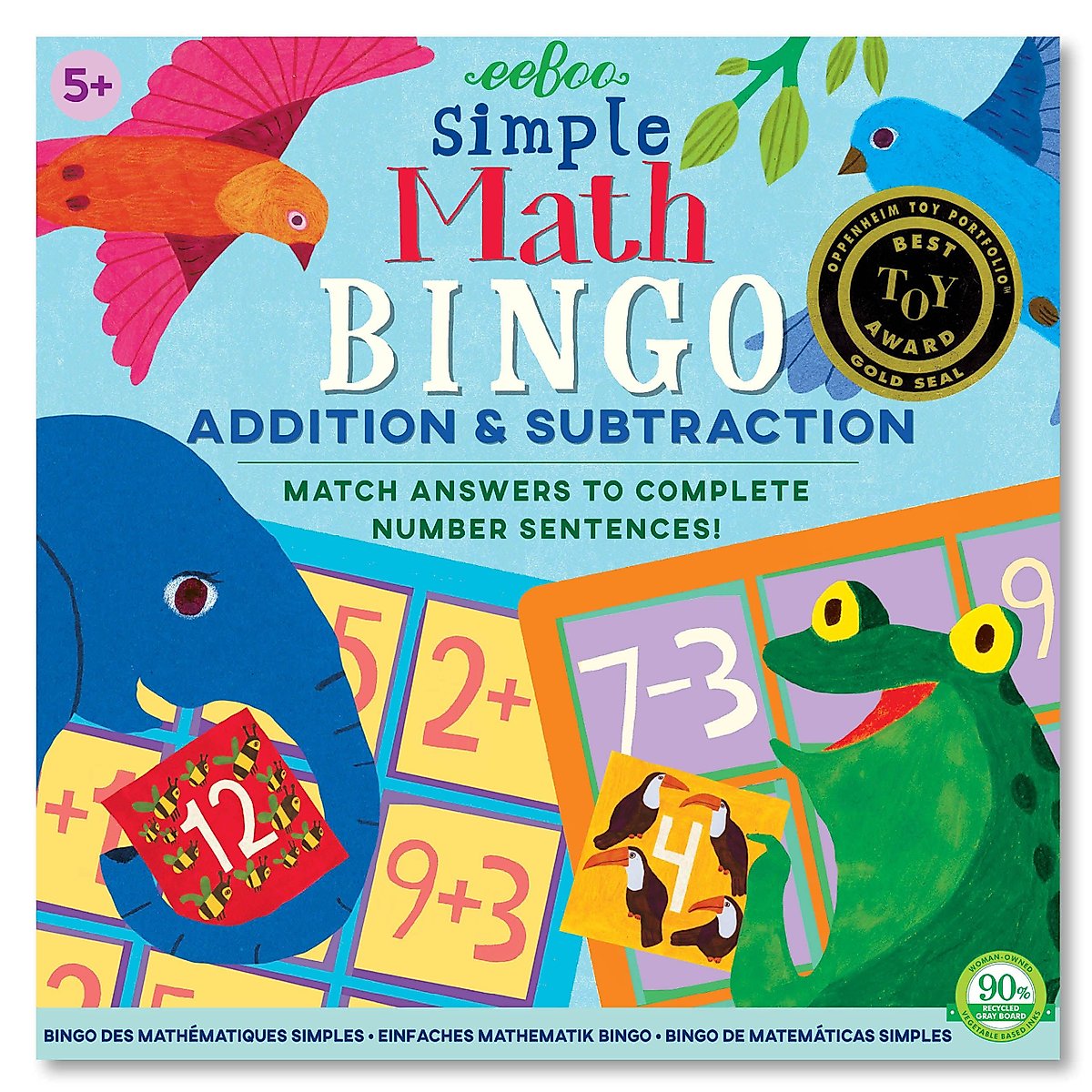 eeBoo: Simple Math Bingo Game, Addition & Subtraction, Match Answers to Complete Number Sentences, 54 Tiles Included, for Ages 5 and up