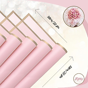Gloreyan 20 Sheets Gold Edge Flower Wrapping Paper, Florist Bouquet DIY Craft Fresh Flower Bouquet Wrap Waterproof Floral Wrapping Gift Box Packaging Material Florist Supplies, 22.8*22.8 Inches(Pink)