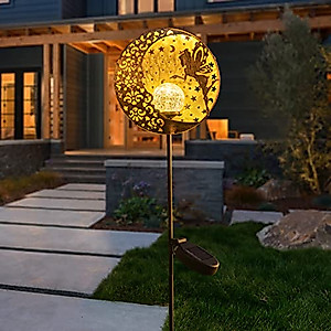 Tryme Garden Solar Lights Fairy Moon Star Glass Globe Pathway Stake Light Metal Angel Decor, Outdoor Decorative Lights Waterproof for Walkway, Yard, Lawn, Patio or Courtyard (Warm White)