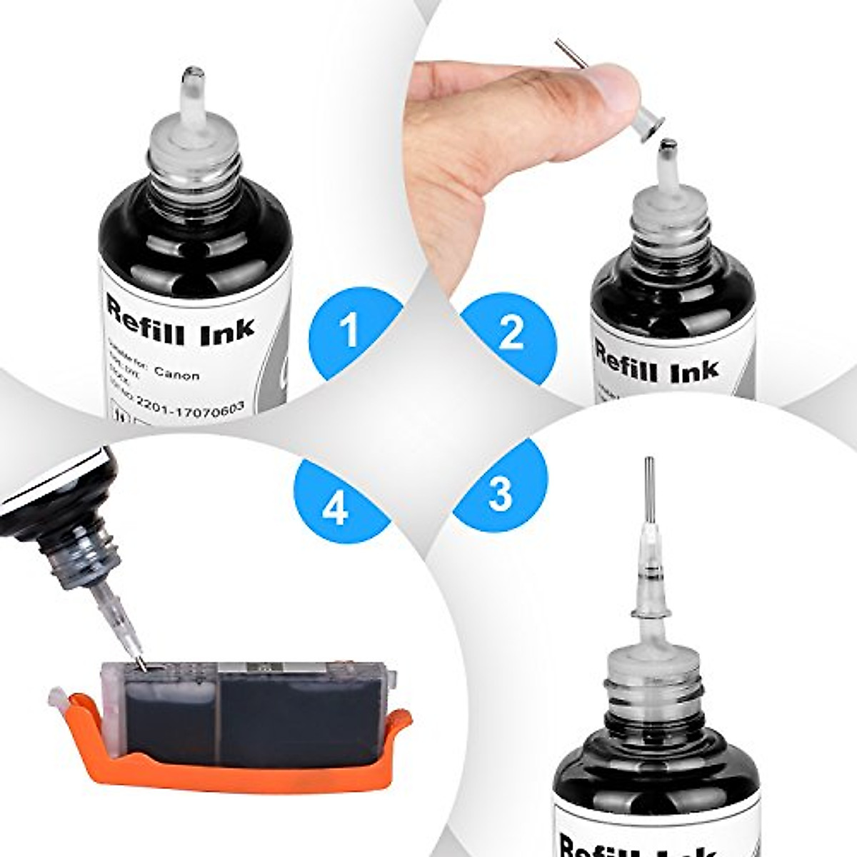 Printer Refill Ink Dye Bottles Kit for Refillable Cartridges and CISS, for PIXMA MG7720, MG7520, TS9020, IP8720, MP980, MP990, MG8120, MG8120B