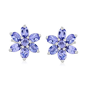 Ross-Simons 2.10 ct. t.w. Tanzanite Flower Earrings in Sterling Silver