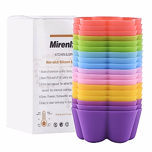 Mirenlife Reusable and Non-stick Mini Silicone Baking Cups/Muffin Cups/Mini Cupcake Liners/Mini Chocolate Holders/Truffle Cups -24 Pack-6 Vibrant Colors Flower