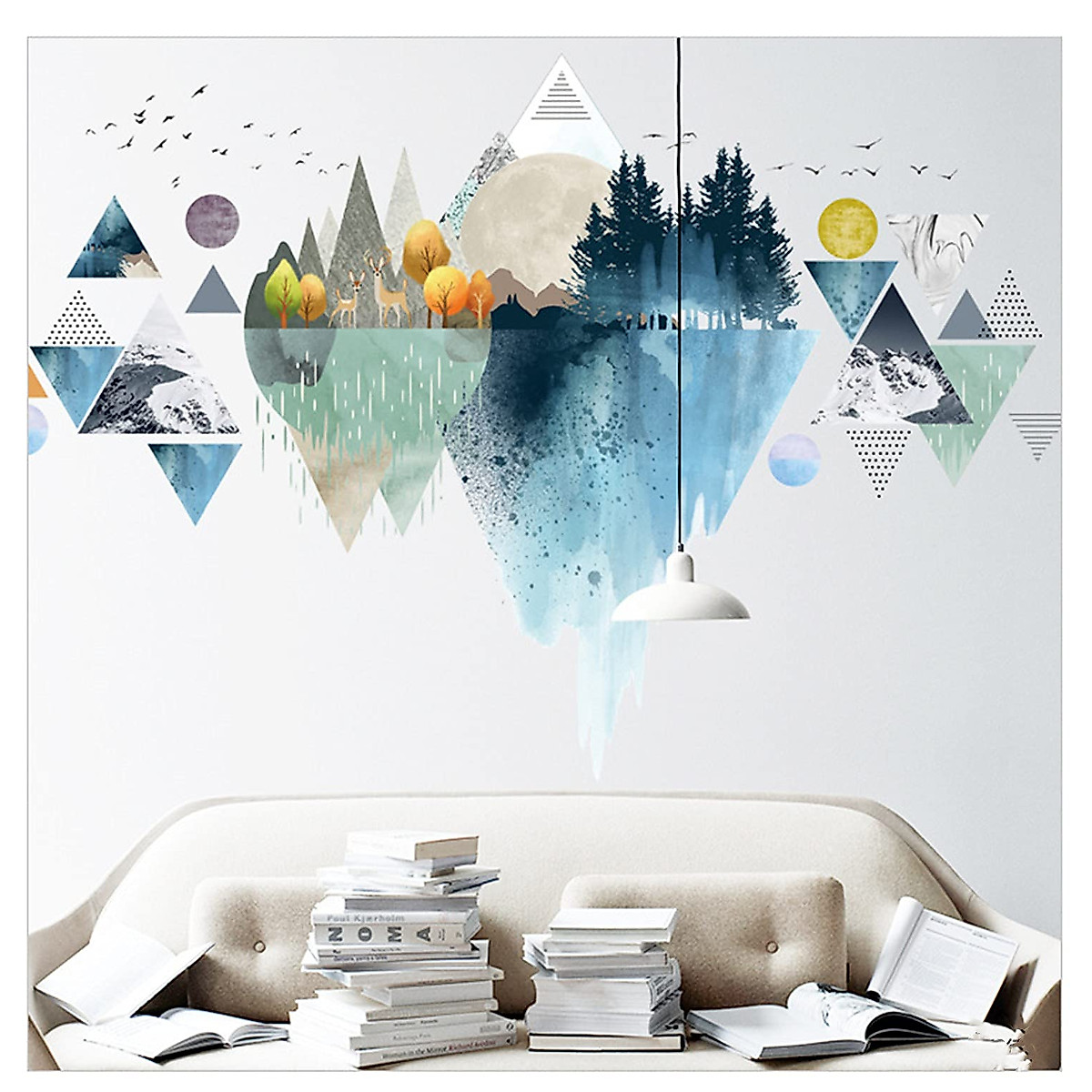 Arawat Abstract Wall Stickers & Murals Living Room Mountain Wall Decals for Bedroom Removable Geometric Wall Decal Decorations Kids Nursery Wall Decor 3D Forest Wall Decal Decorations Peel and Stick