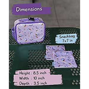 JOY2B Lunch Box Kids with Reusable Snackbag - Kids Lunch Box for Girls and Boys Lunch Bag Kids with Water Bottle Holder - Unicorn Party