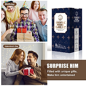 25 oz Crystal Cocktail Mixing Glass Set - Bartender Kit for Drinking Lover - Stainless Steel Hand Shaker, Spoon, Ice Tongs, Jigger, Pourer, Strainer & Muddler for Home Bar