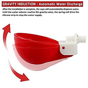 Chicken Waterer Cups, 5 Pack Poultry Watering Cup with 1/2'' PVC Tee Fittings - Gravity Automatic Chicken Waterer - Chicken Waterer for Chicken Ducks Quail
