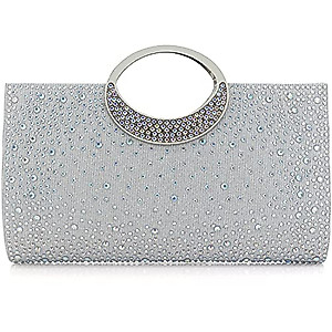 Dexmay Rhinestone Clutch Handbag with Crystal Handle for Wedding Party Elegant Clutch Purse for Women AB Silver