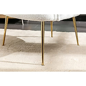 Goujxcy Modern Teddy Shell Barrel Chair Accent Armchair with Golden Legs for Living Room Bedroom Home Office, Tufted Back Club Chair (White7)
