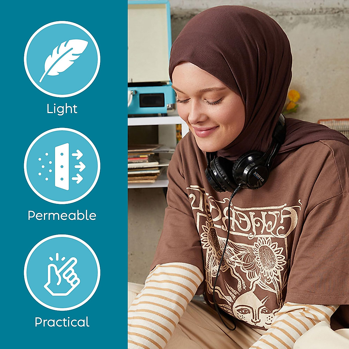 Premium Jersey Head Scarf Wrap Instant Hijab For Women | Women Muslim Instant Hijab | Ready Pre sewn Jersey Turban (Brown)