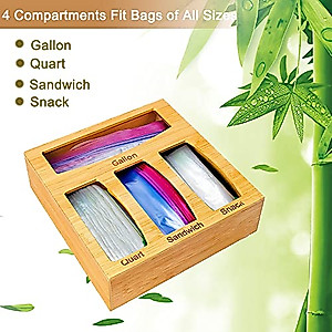 TILB Ziplock Bag Storage Organizer,Bamboo Baggie Organizer Dispenser for Drawer,Plastic Bag Organizer for Drawer Compatible With Gallon,Quart,Sandwich,Snack Bags