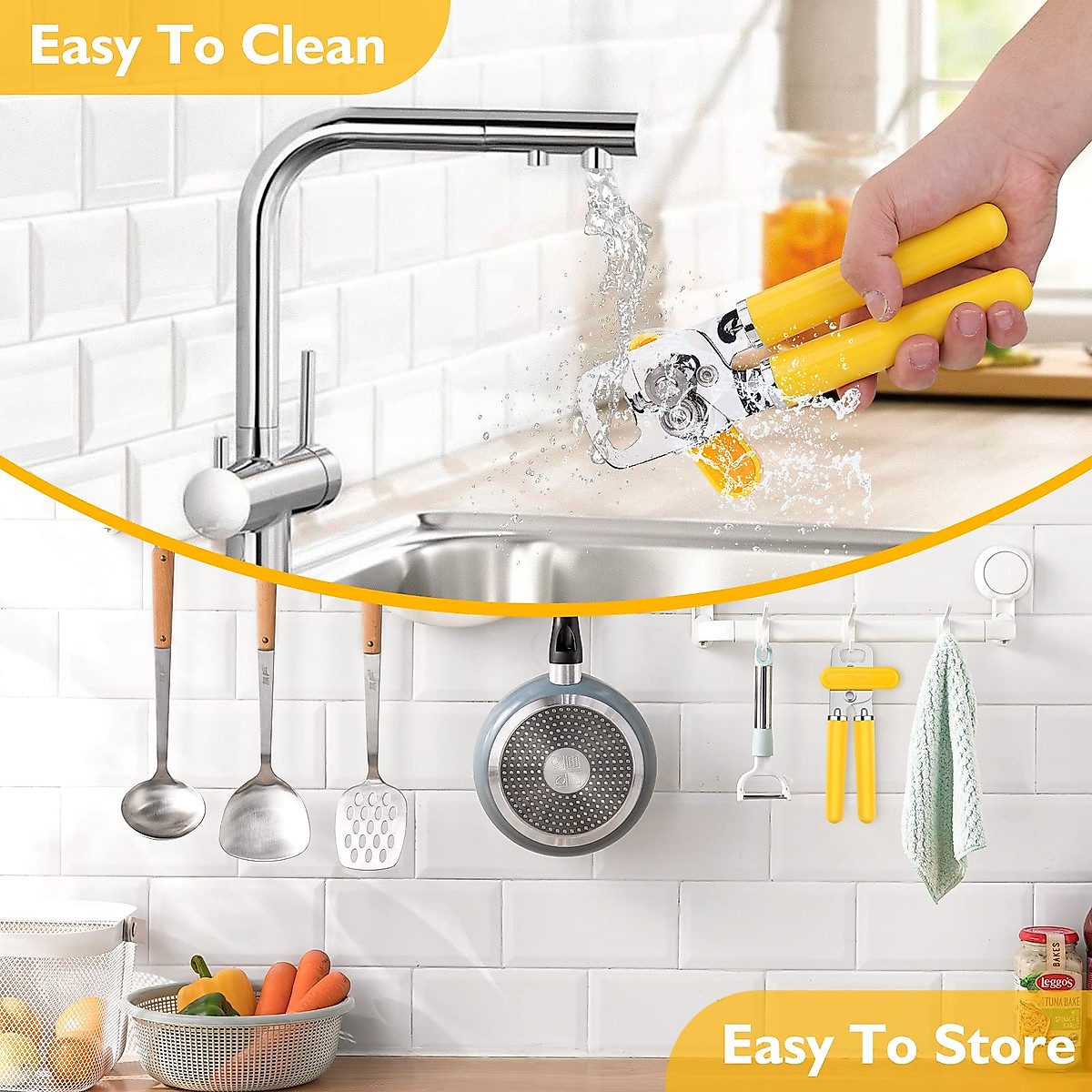 Can Opener, Mabahoo Can Opener Manual Heavy Duty Hand Held Can Openers, Top Stainless Steel Smooth Edge, Easy Turn Knob, with Bottle Opener, Kitchen Gadgets Must Haves Accessories Utensils, Yellow