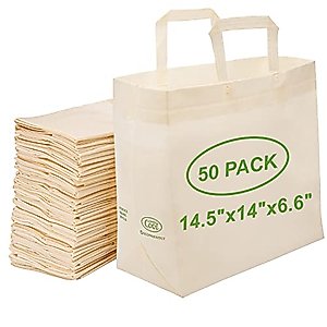Simply Cool 50 Pack Reusable Eco-Friendly Grocery Shopping Bags 14.5"x14"x6.6" Durable, Recyclable,Washable, Foldable, Portable Tote Bag (50 Pack Reusable Bags, Cream)